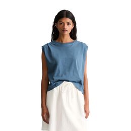 Marc O'Polo T-Shirt MARC O'POLO DENIM "aus Baumwolle-Leinen-Mix", Damen, Gr. L, endless sea, Obermaterial: 80% Baumwolle, 20% Leinen, unifarben, Basic, relaxed fit, Rundhals, Shirts T-Shirt