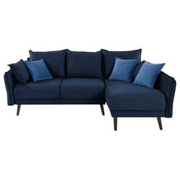 Ecksofa Home Affaire "Asra L-Form, B: 240 cm", blau (marineblau, blau), B:240cm H:95cm T:170cm, 100% Polyester, Sofas, Ecksofa, Bettfunktion, Bettkasten, Taschen & 3 Zierkissen, Federkern