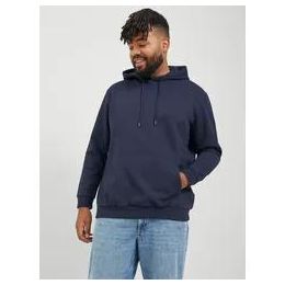 Jack & Jones PlusSize Kapuzensweatshirt "JJEBRADLEY SWEAT HOOD NOOS PLS", Herren, Gr. 4XL, blau (navy blazer), angeraute Sweatware, Obermaterial: 61% Polyester, 39% Baumwolle, JACK & JONES PLUSSIZE, unifarben, loose fit normal, Rundhals, Rippb&uuml;ndchen, Sweatshirts, mit Rippb&uuml;ndchen