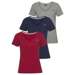 H.I.S. T-Shirt H.I.S "Essential-Basics", Damen, Gr. 44/46, bunt (blau, grau, rot), Obermaterial: 100% Baumwolle. Obermaterial Melange: 95% Baumwolle, 5% Viskose, bestickt, clean, unifarben, Basic, figurumspielend h&uuml;ftlang, V-Ausschnitt, Shirts T-Shirt, figurumspielender Schnitt, 100% Baumwolle, vielen Farben & Gr&ouml;&szlig;en, Topseller