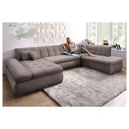 Wohnlandschaft DOMO collection "Moric Luxus incl. Zierkissen", grau (taupe), B:353cm H:80cm T:216cm, Chenille (85% Polyester, 15% Acryl), Sofas, Wohnlandschaft, U-Form, bis 140kg pro Sitzplatz belastbar, XXL B/T/H: 353/216/80 cm