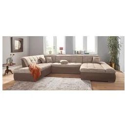 Wohnlandschaft DOMO collection "Moric Luxus incl. Zierkissen", braun (espresso, beige, braun, braun), B:353cm H:80cm T:95cm, Kunstleder SOFTLUX / Struktur (90% Polyester, 10% Polyacryl), Sofas, Wohnlandschaft, U-Form, bis 140kg pro Sitzplatz belastbar, XXL B/T/H: 353/216/80 cm