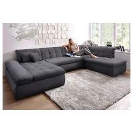 Wohnlandschaft DOMO collection "Moric Luxus incl. Zierkissen", grau, B:353cm H:80cm T:216cm, Chenille (85% Polyester, 15% Acryl), Sofas, Wohnlandschaft, U-Form, bis 140kg pro Sitzplatz belastbar, XXL B/T/H: 353/216/80 cm