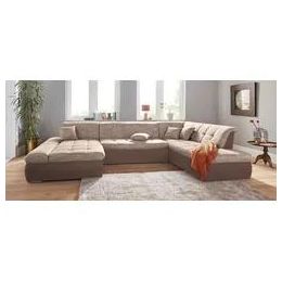 Wohnlandschaft DOMO collection "Moric Luxus incl. Zierkissen", braun (espresso, beige, braun, braun), B:353cm H:80cm T:95cm, Kunstleder SOFTLUX / Struktur (90% Polyester, 10% Polyacryl), Sofas, Wohnlandschaft, U-Form, bis 140kg pro Sitzplatz belastbar, XXL B/T/H: 353/216/80 cm