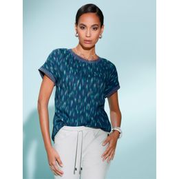 WITT Damen Druckbluse aus reiner, edler Viskose, dunkelblau-salbei-bedruckt, Gr&ouml;&szlig;e 40