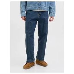 Jack & Jones Relax-fit-Jeans JACK & JONES "JJIEDDIE mit hoher Taille und lockerer Passform", Herren, Gr. 32, L&auml;nge 32, blau (blau denim), Denim/Jeans, Obermaterial: 100% Baumwolle, leichte Abriebeffekte, loose fit lang, Jeans, Baumwolle, relax fit