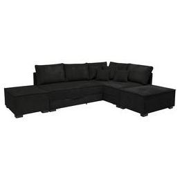 Ecksofa Home Affaire "Night & Day L-Form, B: 316 cm mit Dauer-Schlaffunktion 180x200 cm", schwarz, B:316cm T:215cm, 100% Polyester, Sofas, Ecksofa, Set: Sofa & Hocker, Bettfunktion, Bettkasten & Kissen, Boxspringbett