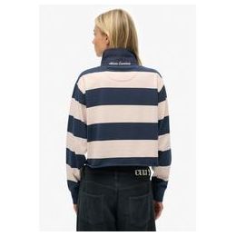 Langarm-Poloshirt Superdry "ATH ESS CROPPED STRIPE RUGBY", Damen, Gr. XL, navy, pink stripe, Single Jersey, Obermaterial: 100% Baumwolle, gestreift, oversize normal, ohne Ausschnitt, Shirts