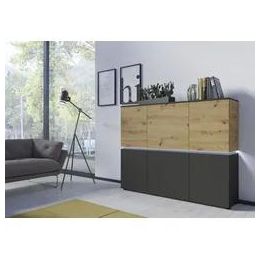 Highboard Home Affaire "Luci", eichefarben artisan, kosmos anthrazit, B:165,5cm H:131,5cm T:40cm, Holzwerkstoff, Sideboards, Highboard, Breite 165,5 cm