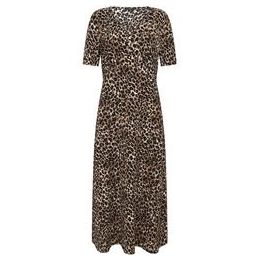 Midikleid Zero "Damen kurzarm mit Leoprint", Damen, Gr. 34, Normalgr&ouml;&szlig;en, beige, schwarz, Jersey, Obermaterial: 3% Elasthan, 97% Polyester, bedruckt, A-Linie lang, V-Ausschnitt, Kleider Midikleid, Raffung