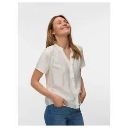 V&eacute;ro Moda Kurzarmbluse VERO MODA "VMJOSIE SS EMB TOP WVN", Damen, Gr. S, snow wei&szlig;, Web, Obermaterial: 83% Viskose, 17% Nylon, unifarben, normal, V-Ausschnitt, Blusen, Viskosemischung