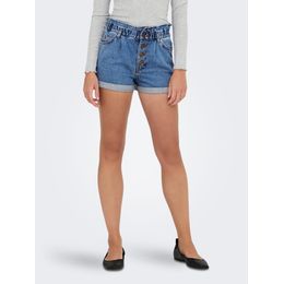 Jeansshorts Only "ONLCUBA LIFE PAPERBAG", Damen, Gr. S (36), N-Gr, blau (medium blau denim), Denim/Jeans, Obermaterial: 100% Baumwolle, Abriebeffekte, Jeans Jeansshorts