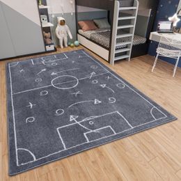 Kinderteppich Hanse Home "Adventures Gameplan", grau, B:160cm H:7mm L:235cm, Polypropylen, Teppiche, Kinderteppich, Spielteppich, fest, Kinderzimmer, Fu&szlig;ball, Spielunterlage