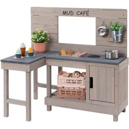 Outdoor-Spielk&uuml;che Muddy Buddy "Matschk&uuml;che Coffee Corner", warmgrau, Spielk&uuml;chen, KinderB:100cm H:95cm T:60cm, Holz, B:100cm H:95cm T:60cm