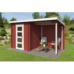 Gartenhaus Lasita Maja "Jelle 175 Plus", rot (schwedenrot), ohne Fu&szlig;boden, R&uuml;ckwand, ohne Dacheindeckung, Massivholz, Gartenh&auml;user, Gartenhaus, Blockbohlenhaus 28mm mit Anbau