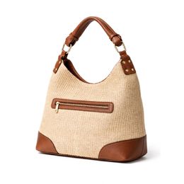 Schultertasche "Naturale", Damen, Gr. B/H/T: 35cm x 30cm x 11cm onesize, braun, Jute, Collezione Alessandro, Taschen Schultertasche, Luxus aus Leder und Raffia