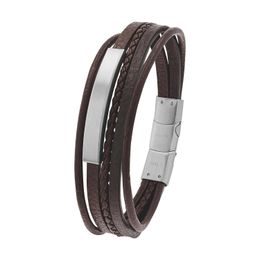Lederarmband Tom Tailor "Schmuck Geschenk Edelstahl Leder", edelstahlfarben, braun, Armb&auml;nder, Herren, 21,5cm, Edelstahl Leder, Edelstahl, Leder, Lederarmband