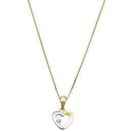 Kette mit Anh&auml;nger Amor "Herz", wei&szlig; (gelbgoldfarben, silberfarben, wei&szlig;), Halsketten, Damen, Gelbgold 375, L: 45, mit Zirkonia (synth.)