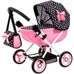 Puppenwagen BAYER "Cosy", herzchen schwarz, Puppenwagen, KinderB:34cm H:58cm T:63cm, Kunststoff, Metall, Stoff, mit Wickeltasche, B:34cm H:58cm T:63cm