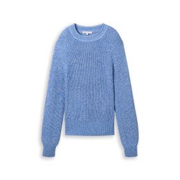 Tom Tailor Denim Damen Strickpullover mit leichten Ballon&auml;rmeln, blau, Meliert, Gr. XXL