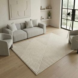 Teppich Sehrazat "Rio 1600, auch als L&auml;ufer", creme, B:80cm H:7mm L:300cm, Polyester, Teppiche, Teppich, Kurzflor, grafisches Hoch Tief Muster, Wohnzimmer