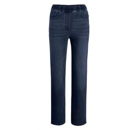 Stretch-Jeans GOLDNER "Bequeme Jeanshose VERA", Damen, Gr. 38, N-Gr, blau (marine), Obermaterial: 83% Baumwolle CO. 15% Polyester PES. 2% Elasthan EL., Basic, weit, Jeans, runde Eingriffstaschen