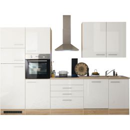 K&uuml;che BASIC BY BALCULINA "Laurel", wei&szlig; (k&uuml;che: wei&szlig;, korpus: sonoma eichefarben, arbeitsplatte: sonoma eichefarben), B:310cm H:211cm T:60cm, Komplettk&uuml;chen-Sets, Breite 310 cm, mit E-Ger&auml;ten