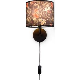 Paco Home Wandleuchte "Luca Flower", schwarz, H: 26,5cm, Leuchten, Stofflampe Blumen Muster Wandleuchte Lampenschirm Textil Floral, Wandleuchte
