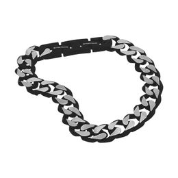 Armband Tom Tailor "Schmuck Geschenk Edelstahl Panzerkettenglieder", edelstahlfarben, schwarz, Armb&auml;nder, Damen, 21,5cm, Edelstahl, Armband