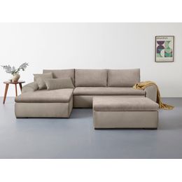 Ecksofa Home Affaire "Win L-Form, B: 285 cm - OTTO. Verl&auml;ssliche Qualit&auml;t.", grau (taupe), B:285cm H:85cm T:176cm, Sofas, Ecksofa, 2 Zierkissen, optional Bettfunktion & Bettkasten