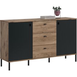 Sideboard Inosign "TREVERK, Breite: 154 cm, hochwertige MDF-Front schwarz tiefzieh", nox oak nachbildung, schwarz tiefzieh, B:154cm H:90cm T:41cm, FSC-zertifizierter Holzwerkstoff, Sideboards, Sideboard, Sideboard, Wohnzimmer, Esszimmer