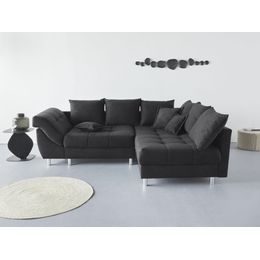 Ecksofa Collection AB "Innsbruck L-Form, B: 247 cm", schwarz, B:247cm H:87cm T:189cm, Microfaser PRIMABELLE (100% Polyester), Struktur (90% Polyester, 10% Polyacryl), Samtvelours (100% Polyester), Luxus-Microfaser Antiklederoptik (100% Polyester), Sofas, Ecksofa, 3 Zierkissen, Federkern
