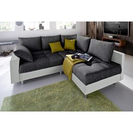 Ecksofa Collection AB "Antonia L-Form, B: 215 cm", schwarz (hellgrau, schwarz), B:215cm H:86cm T:184cm, Microfaser PRIMABELLE (100% Polyester) / Struktur (20% Polyacryl; 80% Polyester);Zierkissen: 100% Polyester;Kunstleder SOFTLUX / Struktur (20% Polyacryl; 80% Polyester);Luxus-Kunstleder / Struktur (100% Polyester), Sofas, Ecksofa, Set: mit Hocker & Zierkissen, Federkern