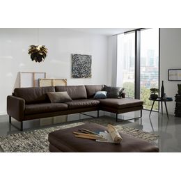 Ecksofa 3C CANDY "Aidan modernes Sofa in aktueller Formensprache, bequem, L-Form", braun, B:318cm H:81cm T:154cm, 100% Leder, Sofas, Ecksofa, eleganter Stil mit hohem Sitzkomfort, auch mit Lederbezug