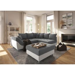 Ecksofa Collection AB "Innsbruck L-Form, B: 247 cm", grau (hellgrau, anthrazit), B:247cm H:87cm T:189cm, Microfaser PRIMABELLE (100% Polyester), Struktur (90% Polyester, 10% Polyacryl), Samtvelours (100% Polyester), Luxus-Microfaser Antiklederoptik (100% Polyester), Sofas, Ecksofa, 3 Zierkissen, Federkern