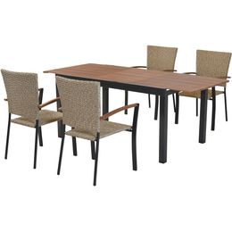 Garten-Essgruppe Merxx "&raquo;Teramo&laquo;", beige (natur, natur, graphit), Auszugsplatte, ausziehbar, Aluminium, Kunststoff, Sitzm&ouml;bel-Sets, folierte Applikationen und Tischplatte in Holzoptik