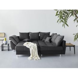 Ecksofa Collection AB "Innsbruck L-Form, B: 247 cm", schwarz, B:247cm H:87cm T:189cm, Microfaser PRIMABELLE (100% Polyester), Struktur (90% Polyester, 10% Polyacryl), Samtvelours (100% Polyester), Luxus-Microfaser Antiklederoptik (100% Polyester), Sofas, Ecksofa, Set: Sofa & Hocker, 3 Zierkissen, Federkern