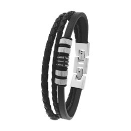 Lederarmband Tom Tailor "Schmuck Geschenk Edelstahl Leder Kautschuk", edelstahlfarben, schwarz, Armb&auml;nder, Herren, 22cm, Edelstahl Kautschuk Leder, Edelstahl, Kautschuk, Leder, Lederarmband
