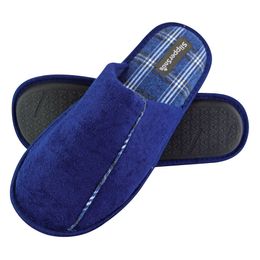 Slipper Snob - Mens Indoor Slip On Mule Hausschuhe | Plain Top Checked Sole | Memory Foam - Navy