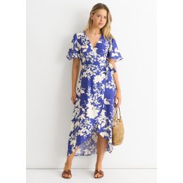 Gebl&uuml;mtes Wickel-Midi-Dress aus Viskose