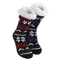 2er-Pack Herren Fairisle Strickhaussocken mit Sherpa | Weihnachts-Socken rutschfest