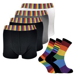 Herren Regenbogen Socken & Boxerset | 4er Pack Boxershorts & 3er Pack gestreifte Muster Socken
