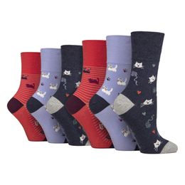 6 Paar Damen NON ELASTISCHE Baumwollreiche Socken mit Muster von Wildtieren, Hunden und Katzen