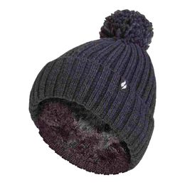 Heat Holders Damen Rippstrick-M&uuml;tze mit Umschlag und Thermoisolierung, Winter-Pompon-Haube