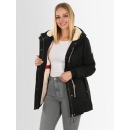 Navahoo Ireliaa Damen Parka &ndash; Windabweisende Winterjacke mit Teddyfell & Kapuze - Schwarz