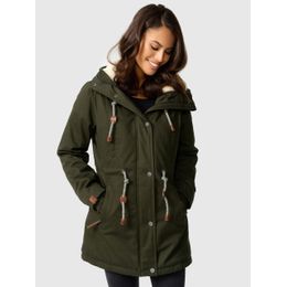 Navahoo Ireliaa Damen Parka &ndash; Windabweisende Winterjacke mit Teddyfell & Kapuze - Olive