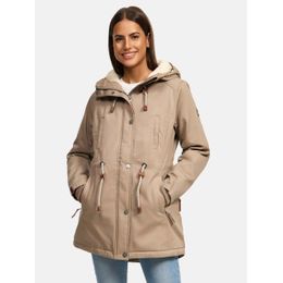 Navahoo Ireliaa Damen Parka &ndash; Windabweisende Winterjacke mit Teddyfell & Kapuze - Taupe