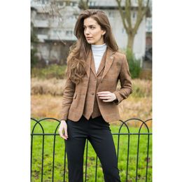 Oak Brown 2-teiliges Set aus Tweed-Blazer und Weste f&uuml;r Damen im Fischgr&auml;tenmuster