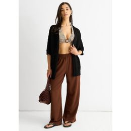 Schwarze geh&auml;kelte Strickjacke von Kante zu Kante