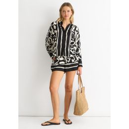 Mono Border Print Viskose Shirt in &Uuml;bergr&ouml;&szlig;e